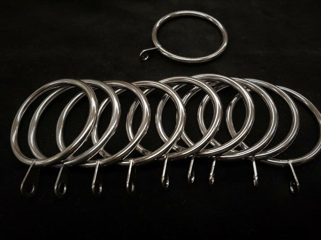 10 Silver Chrome Curtain Pole Rings - for 28mm - Metal rod ring and eye ...